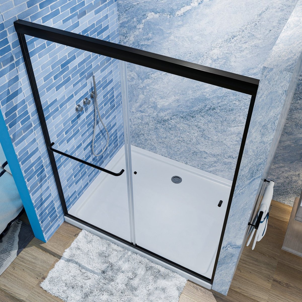 Glide 50-54 in. W x 70 in. H Sliding Glass Shower Doors Frame in Black – ExBriteUSA