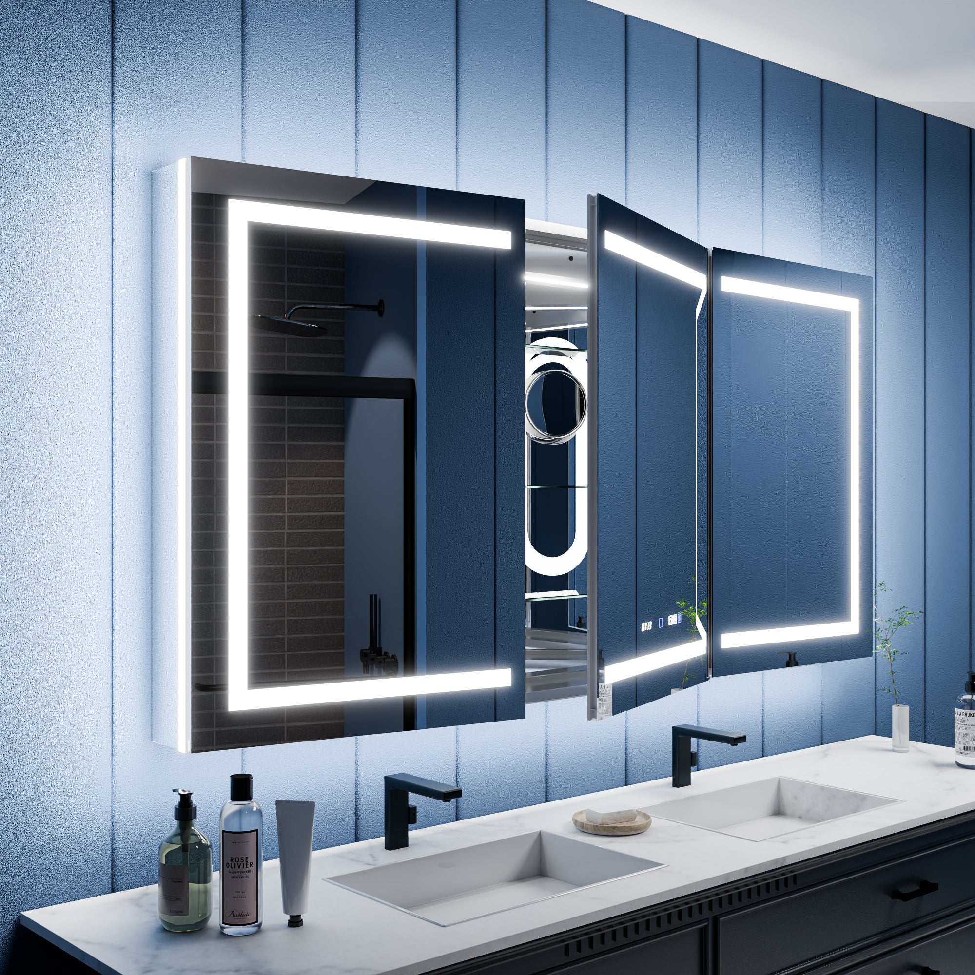 Illusion-B 72" x 36" LED Lighted Inset Mirrored Medicine Cabinet with ...