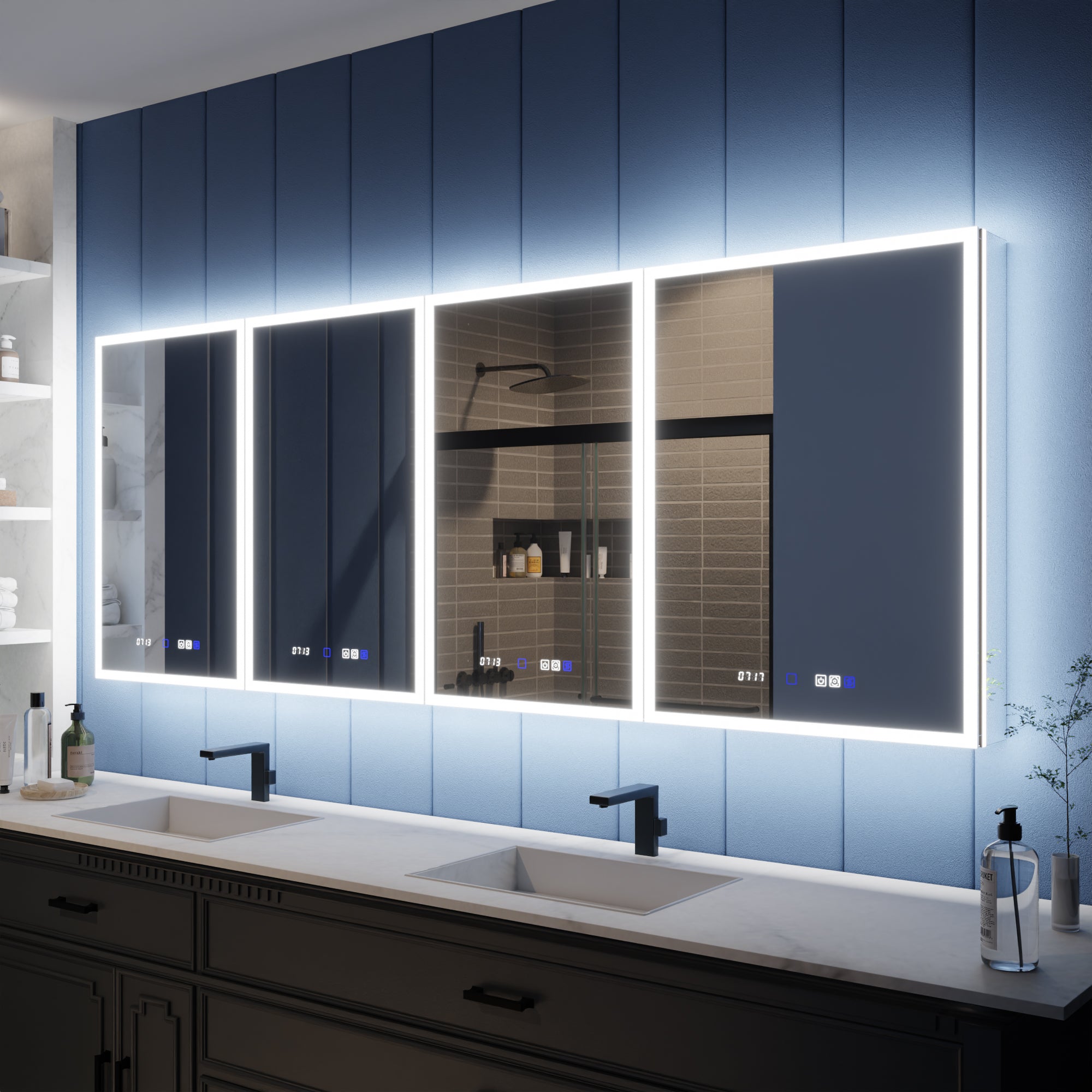 LED Mirrored Medicine Cabinet - Illusion 84" x 32" Lighted Cabinet ...