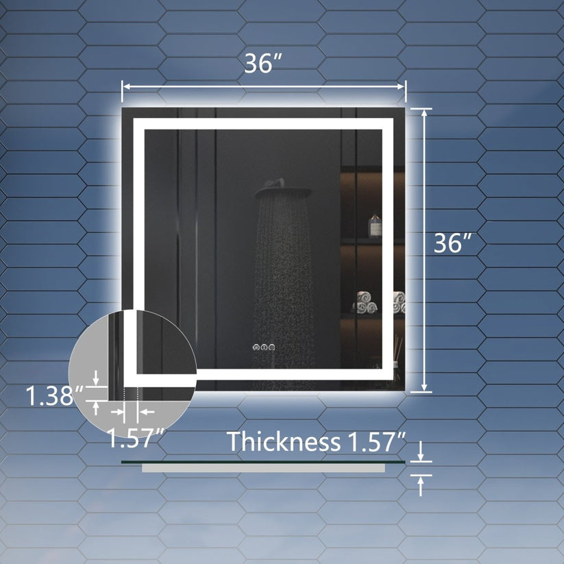 Apex 36" W X 36" H LED Bathroom Large Light Led Mirror,Anti Fog,Dimmab ...
