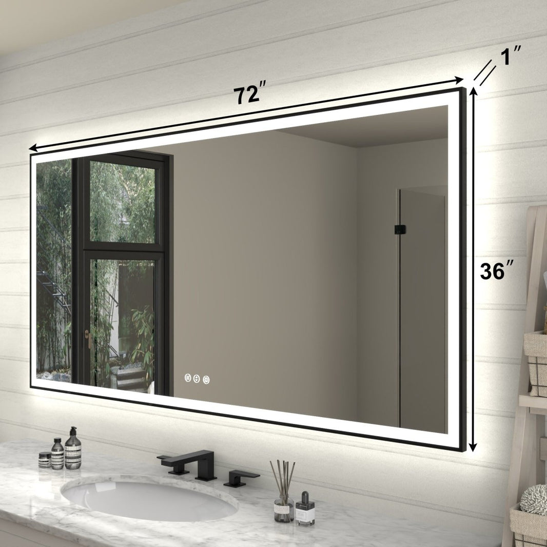 Exbrite Apex-Noir Lighted Bathroom Led Mirror,Anti Fog,Dimmable,Dual ...