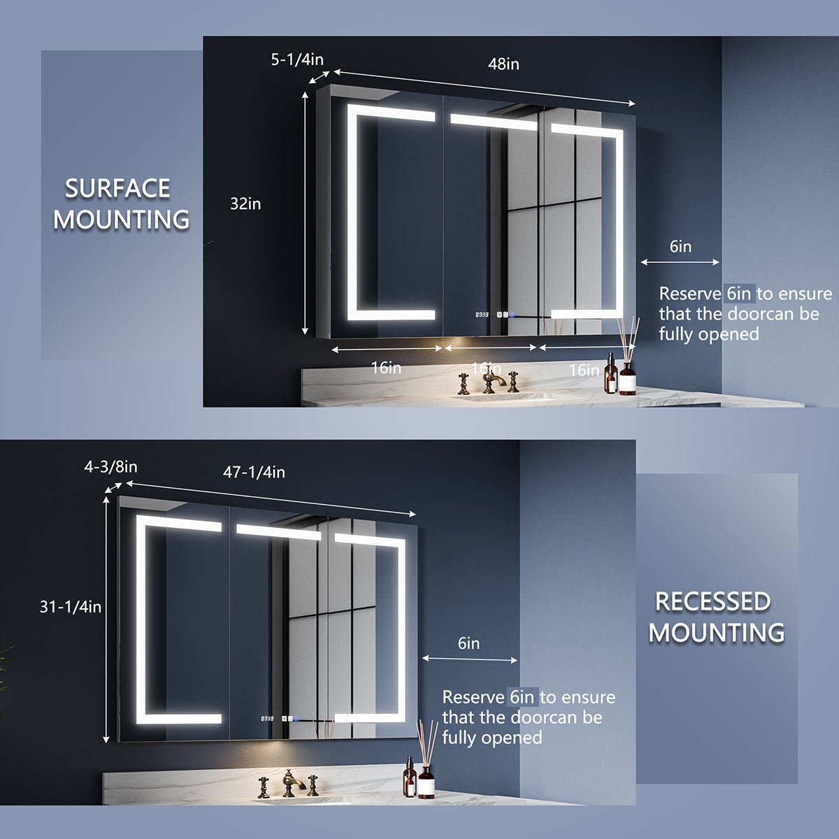 Boost-M2 48" W x 32" H LED Lighted Bathroom Medicine Cabinet with Mirr ...