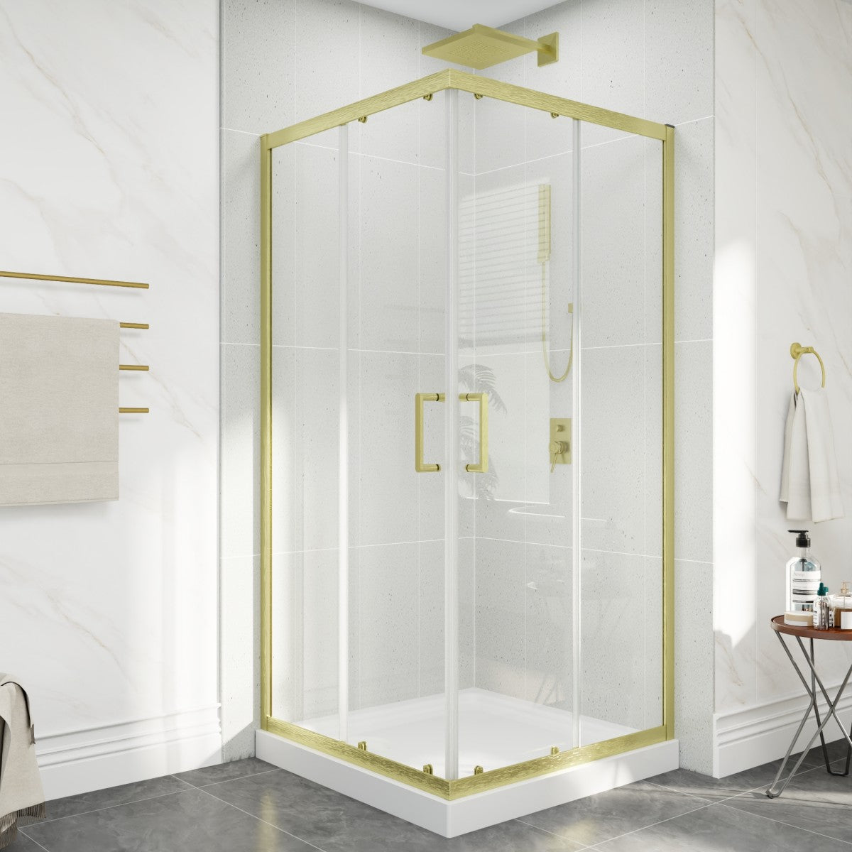 Gold Corner Shower Enclosure | Haven 36"x71" Brushed Gold – ExBriteUSA