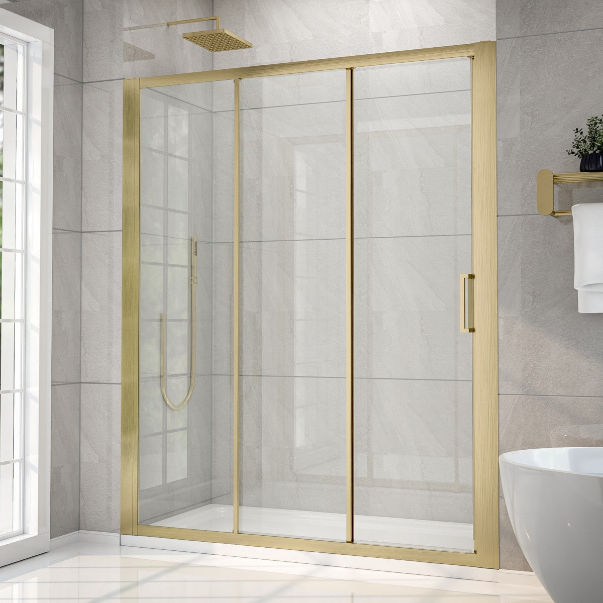 Nexus 56-60W x 70.H Easy Clean Framed Tri-Fold Sliding Shower Door wit ...