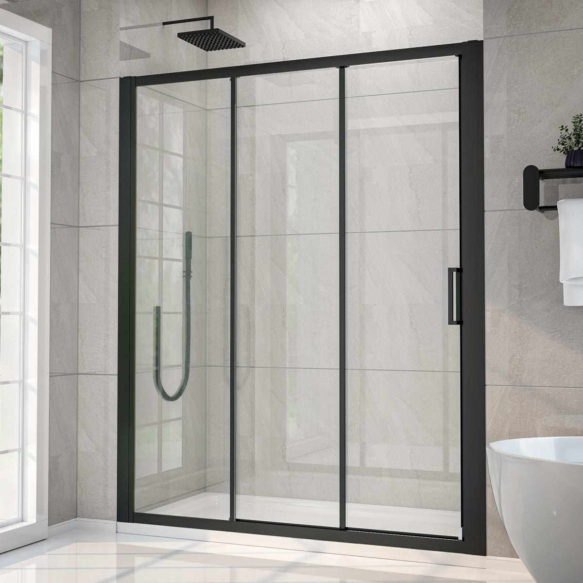 Nexus 56-60W x 70.H Easy Clean Framed Tri-Fold Sliding Shower Door wit ...