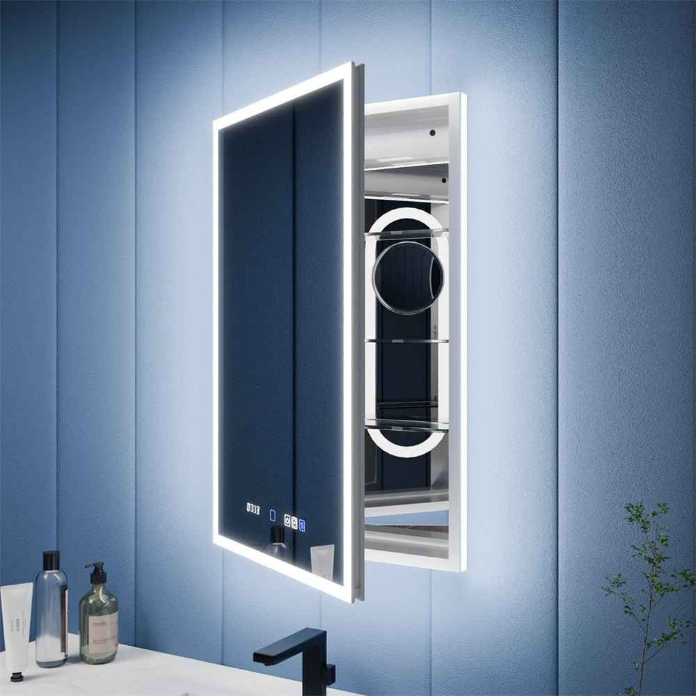 Illusion 24" x 32" LED Lighted Medicine Cabinet with Magnifiers Front ...