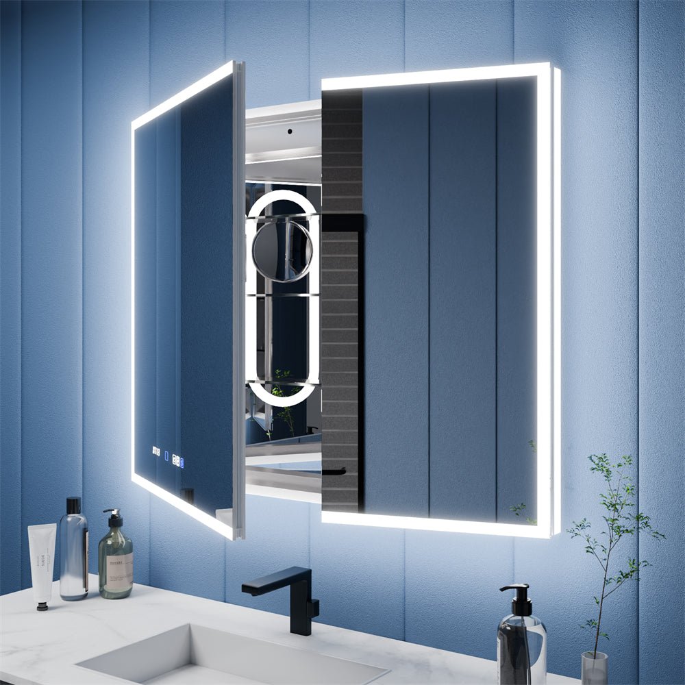 Illusion 40" x 32" LED Lighted Medicine Cabinet with Magnifiers Front ...