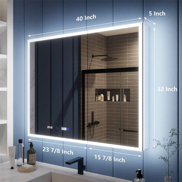 Illusion 40" x 32" LED Lighted Medicine Cabinet with Magnifiers Front ...