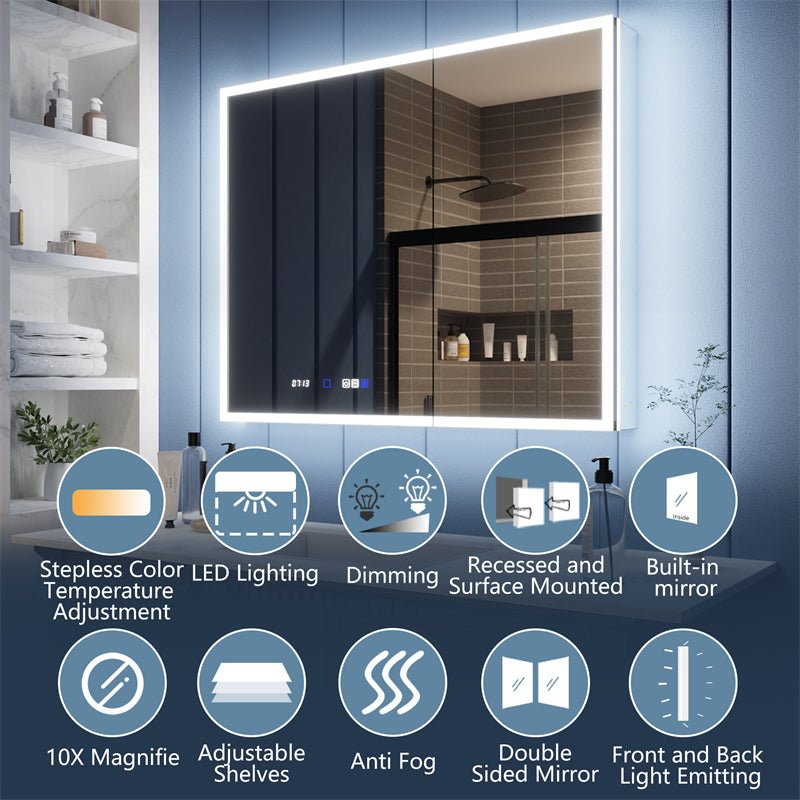 Illusion 40" x 32" LED Lighted Medicine Cabinet with Magnifiers Front ...