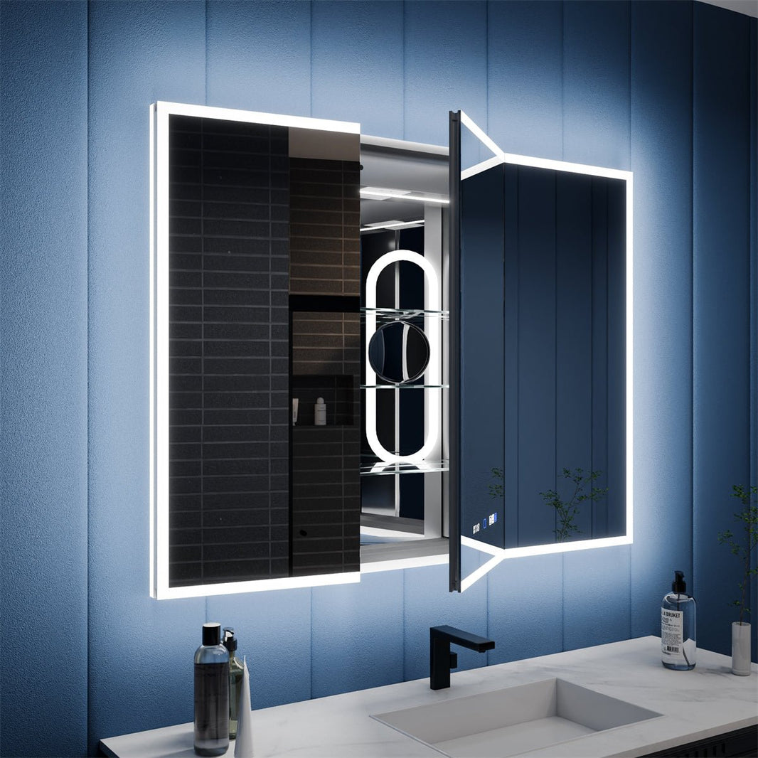 LED Medicine Cabinet with Magnifiers Front and Back Light-Illusion ...