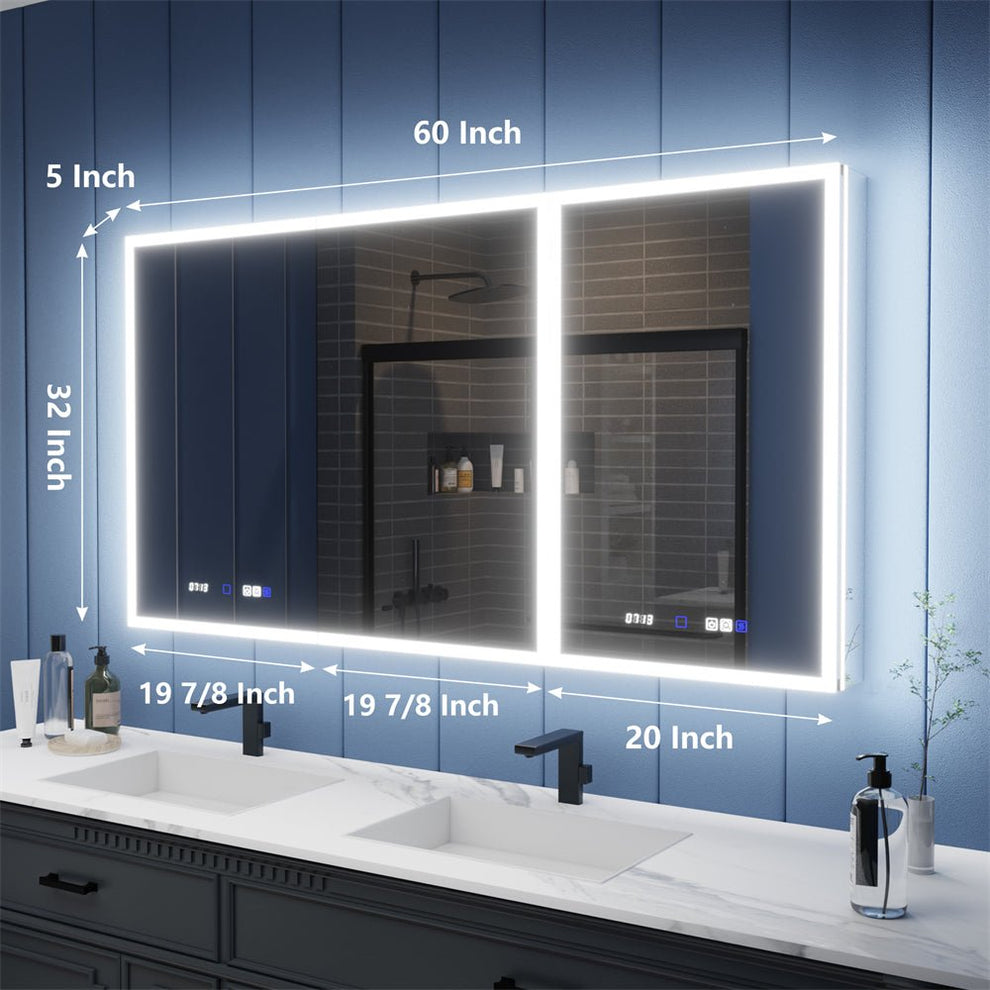 Illusion 60" x 32" LED Lighted Medicine Cabinet with Magnifiers Front ...