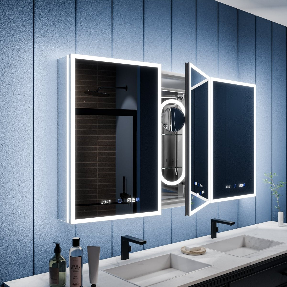 Illusion 72" x 32" LED Lighted Medicine Cabinet with Magnifiers Front ...