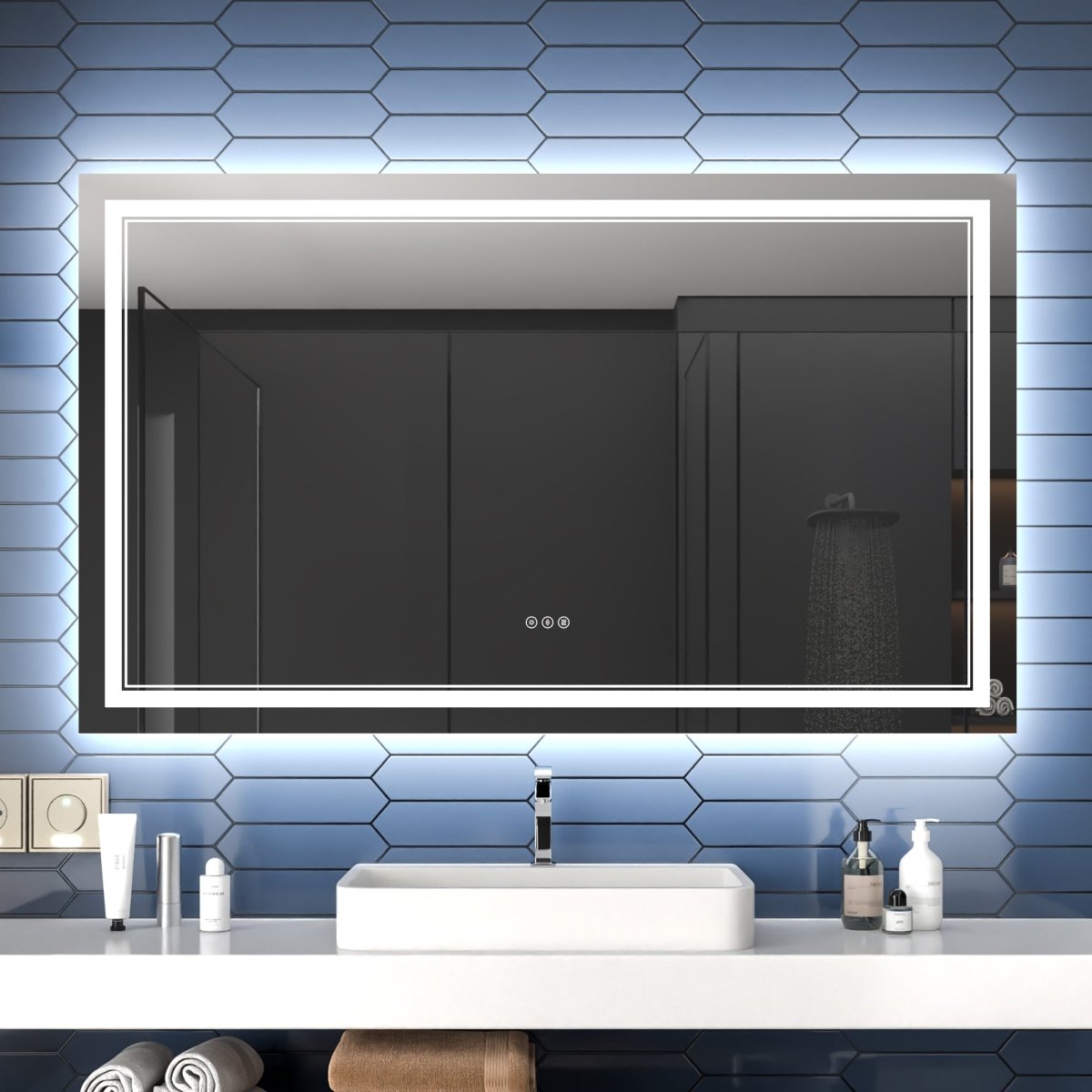 Linea 60" W x 36" H LED Heated Bathroom Mirror,Anti Fog,Dimmable,Front ...