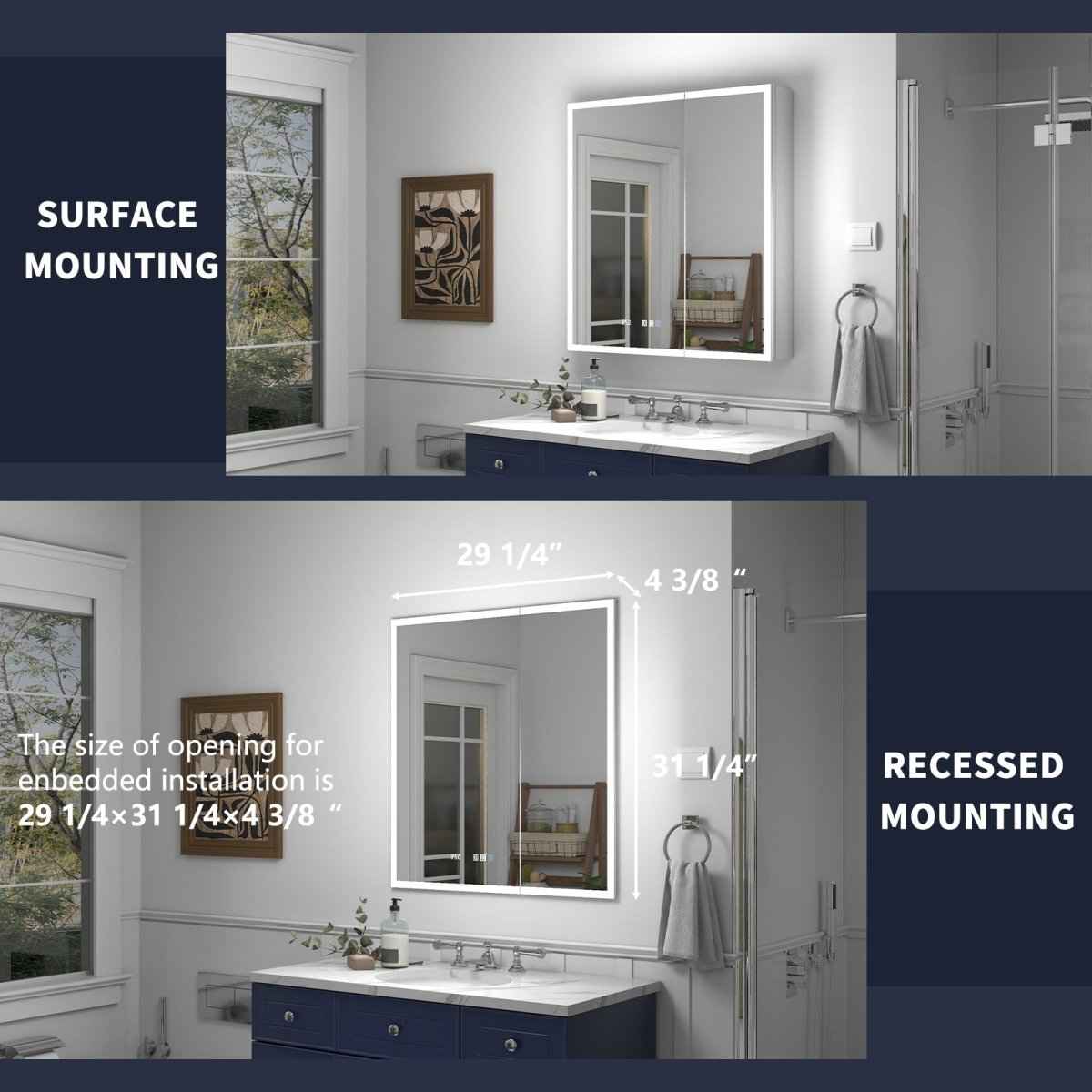 Rim 30" W x 32" H Lighted Medicine Cabinet Recessed or Surface LED Med ...