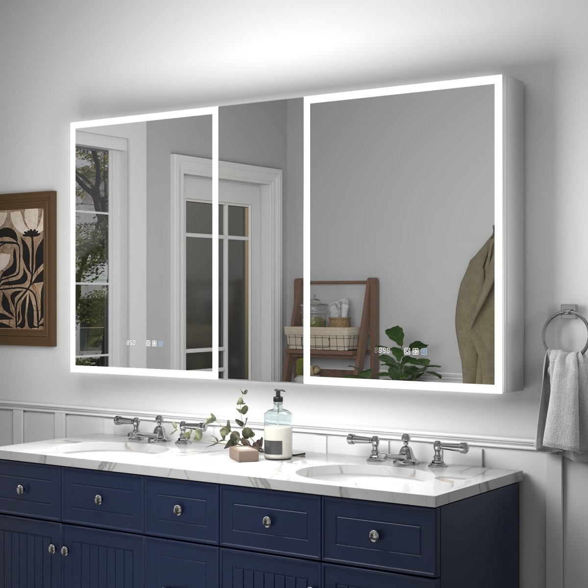 Rim 60" W x 32" H Lighted Medicine Cabinet Recessed or Surface LED Med ...