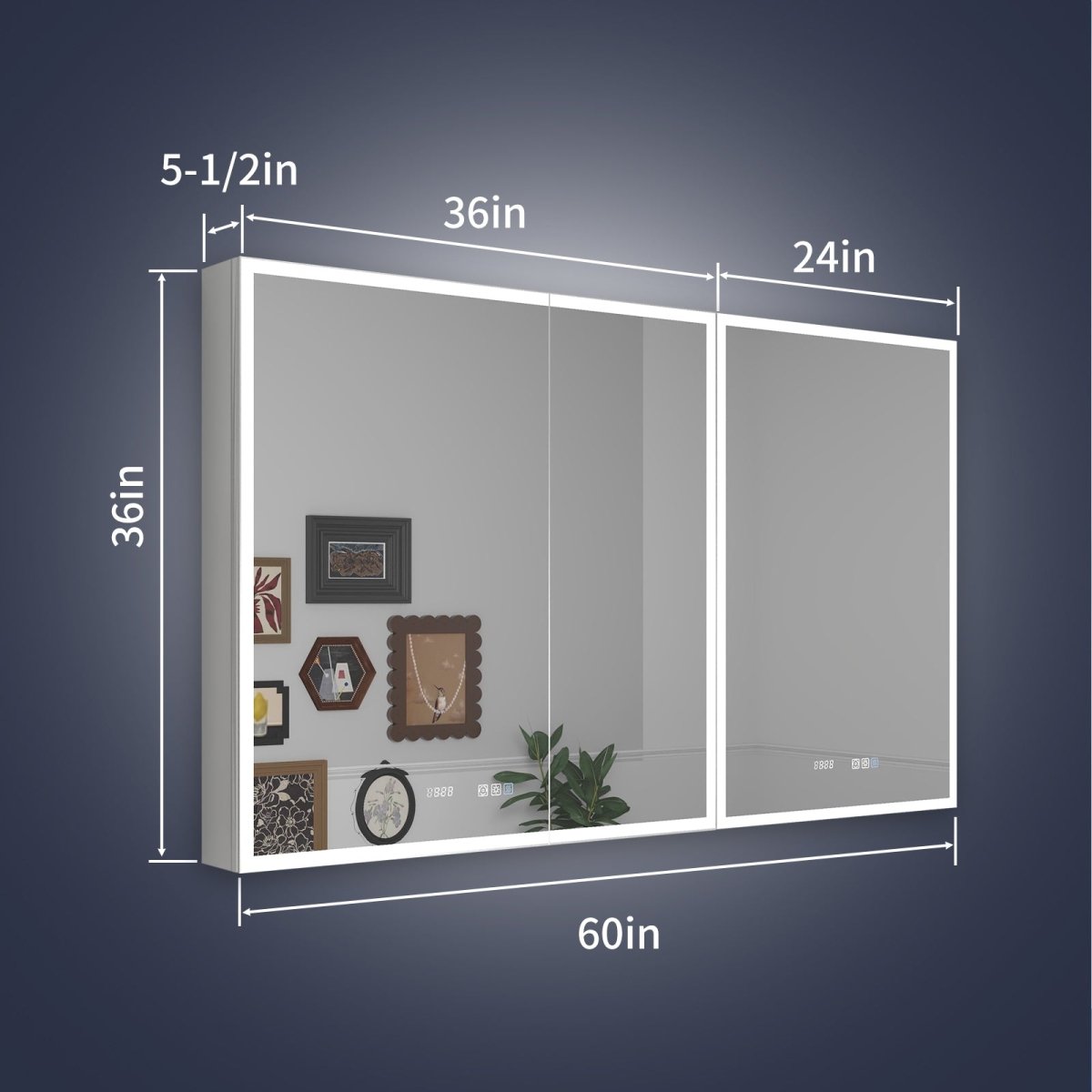 Rim 60" W x 36" H LED Lighted Medicine Cabinet Recessed or Surface wit ...
