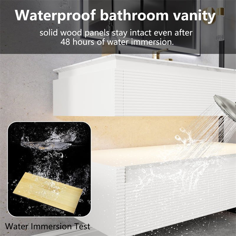 Segeo 48" Modern Solid Oak Floating Bathroom Vanity Cabinet White with ...