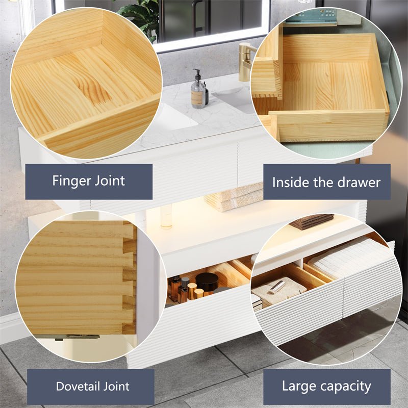 Segeo 48" Modern Solid Oak Floating Bathroom Vanity Cabinet White with ...