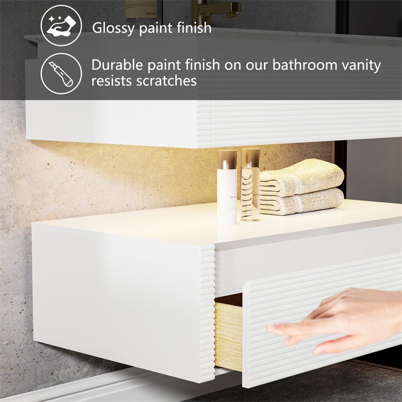 Segeo 48" Modern Solid Oak Floating Bathroom Vanity Cabinet White with ...