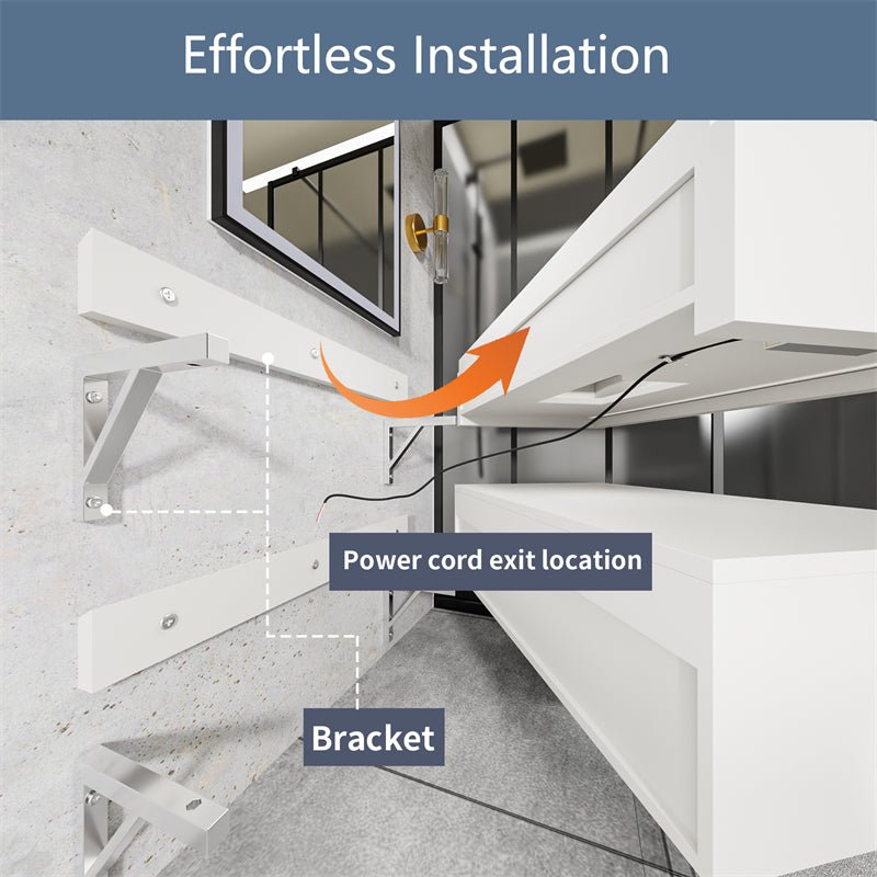 Segeo 48" Modern Solid Oak Floating Bathroom Vanity Cabinet White with ...