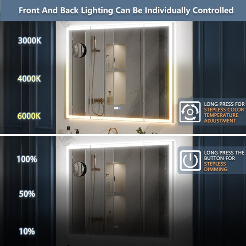 TriFold 48" W x 36" H LED Lighted Tri-Fold Bathroom Mirror, Front & Ba ...