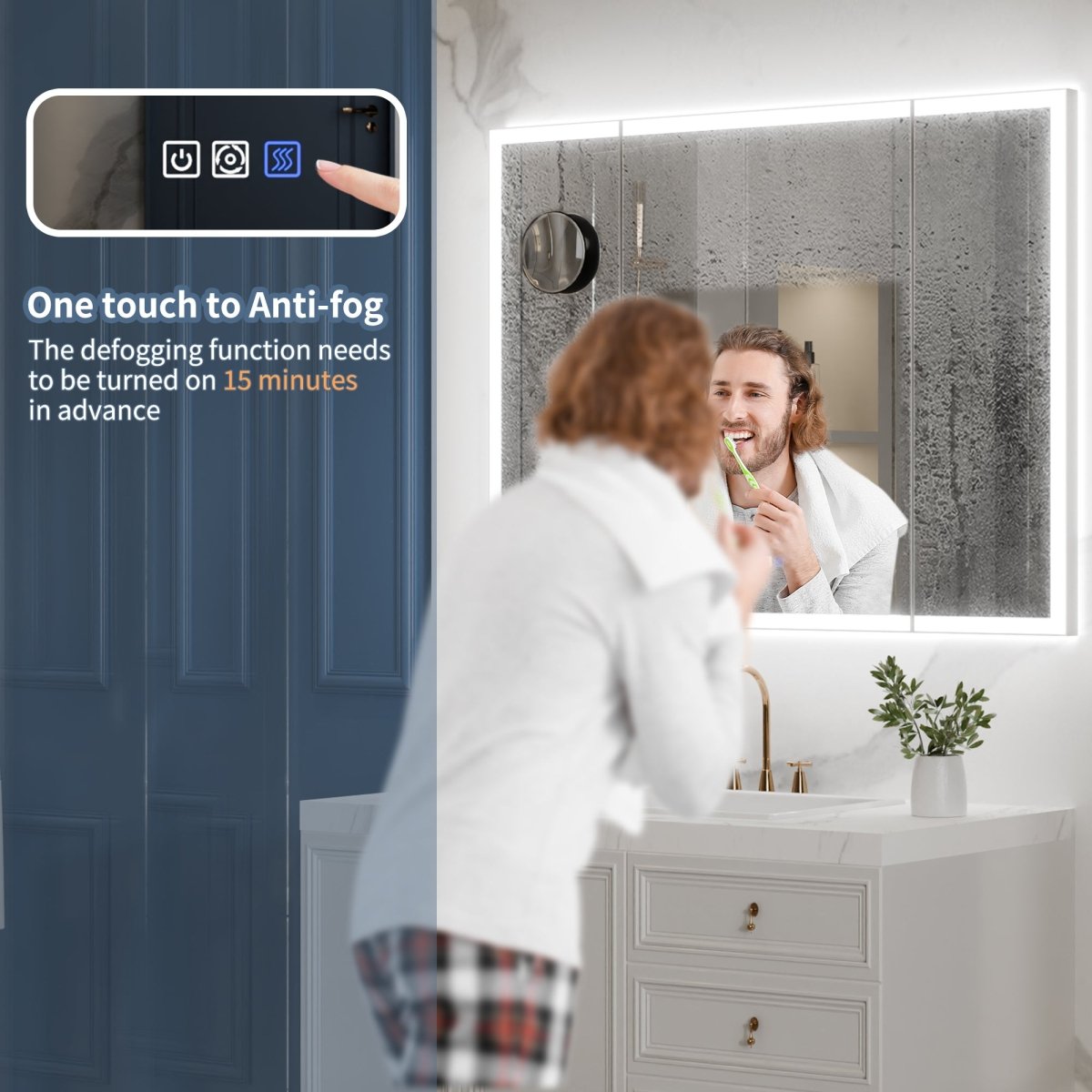 TriFold 48" W x 36" H LED Lighted Three Ways Bathroom Mirror, Front ...