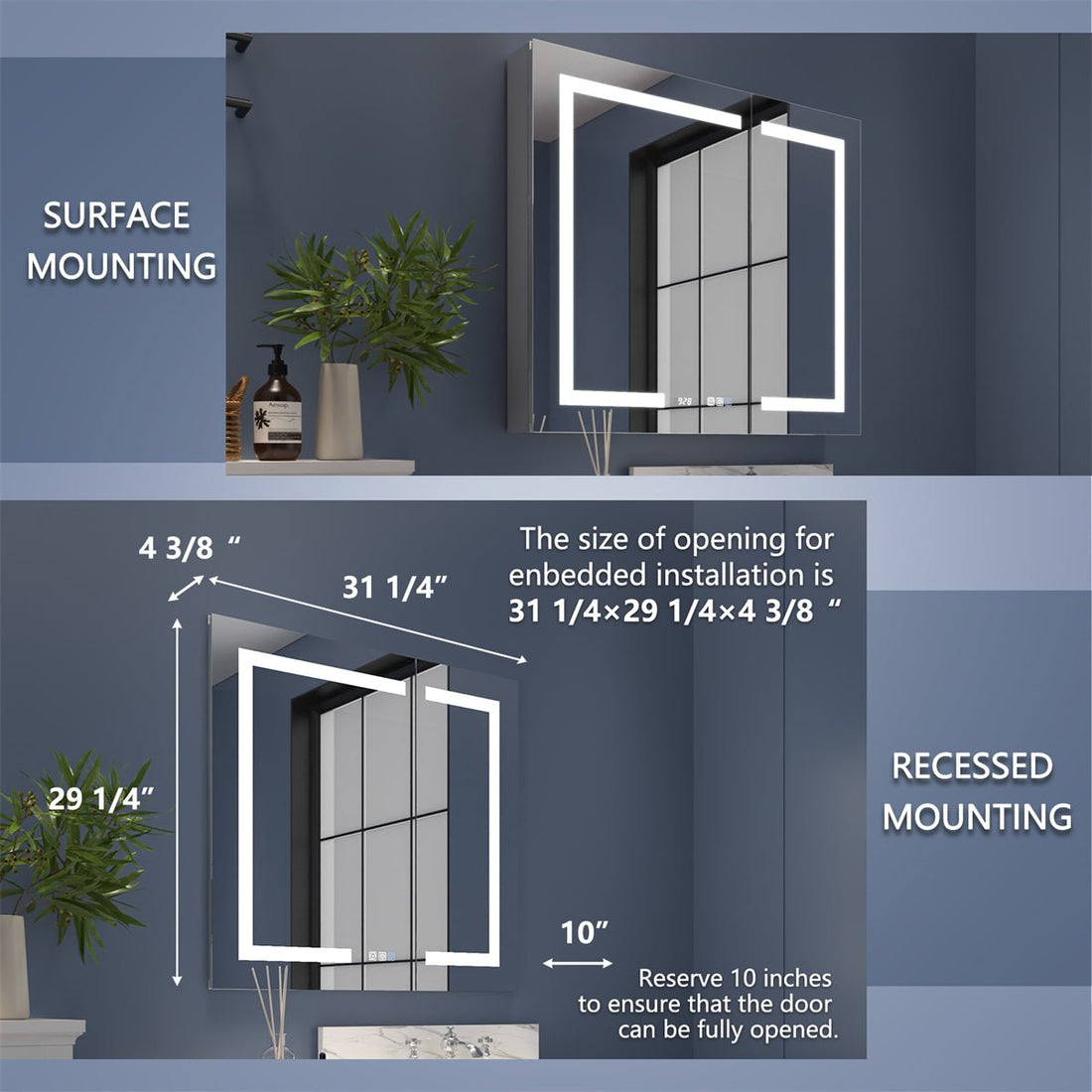 Boost-M1 32" W x 30" H Light Medicine Cabinet Recessed or Surface Moun ...