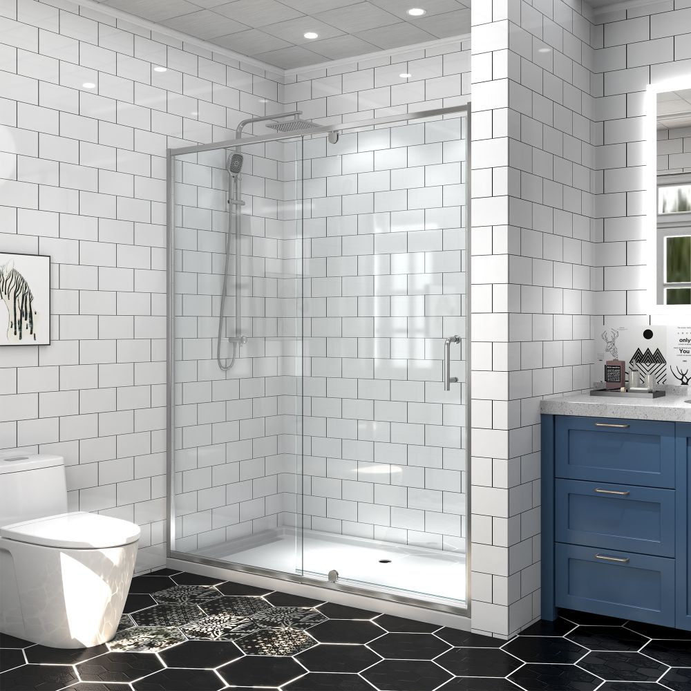 Flexi Showers 56-60" W x 71" H Glass Shower Doos Semi-Frameless,6mm Cl ...