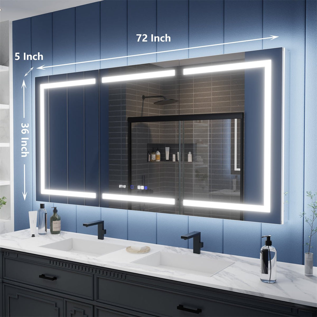 Illusion-B 72" x 36" LED Lighted Inset Mirrored Medicine Cabinet with – ExBriteUSA