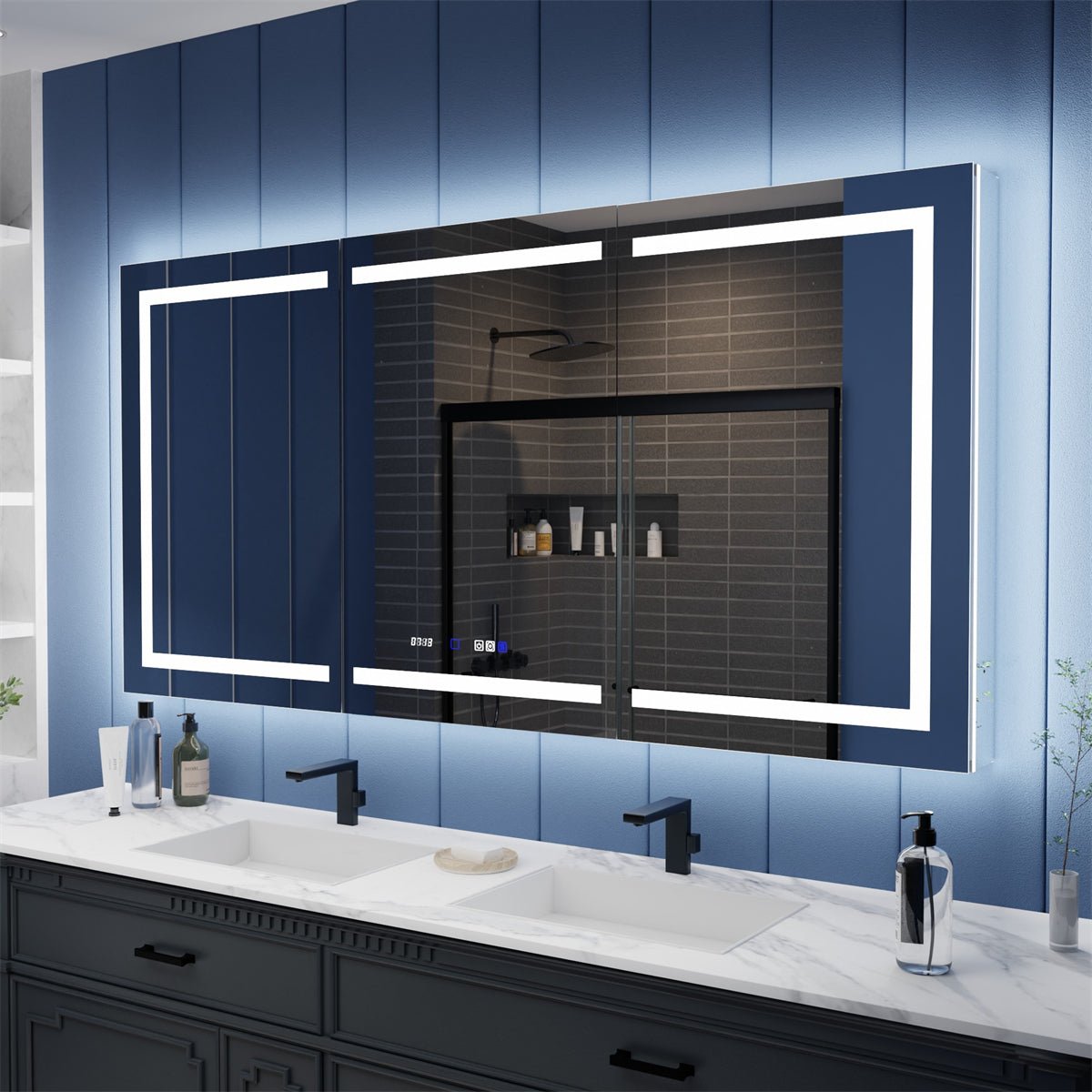 Illusion-B 72" x 36" LED Lighted Inset Mirrored Medicine Cabinet with ...