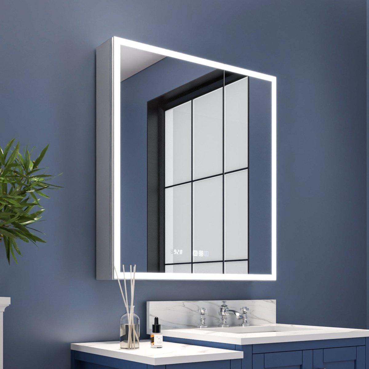 Rim 28" W x 32" H Led Lighted Medicine Cabinet Recessed or Surface wit ...